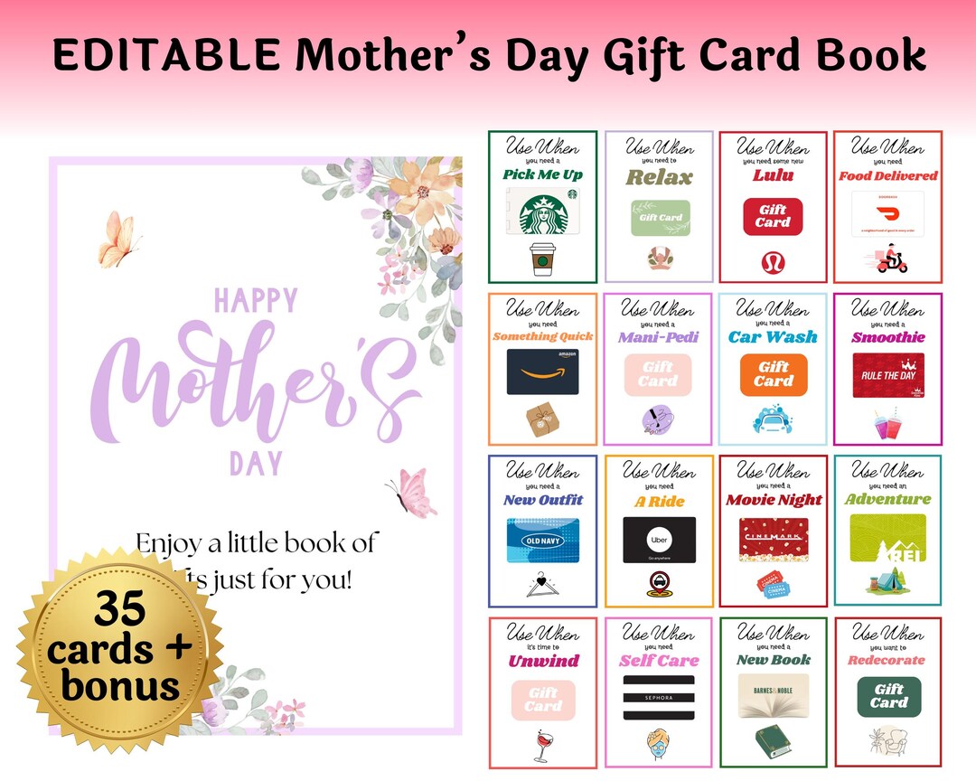 Editable Mother's Day Gift Card Book | Canva Template (digital Download ...
