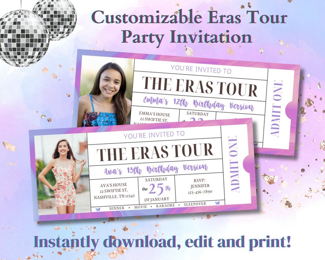 Editable Concert Tour Birthday Ticket Template | Your Photo Party ...