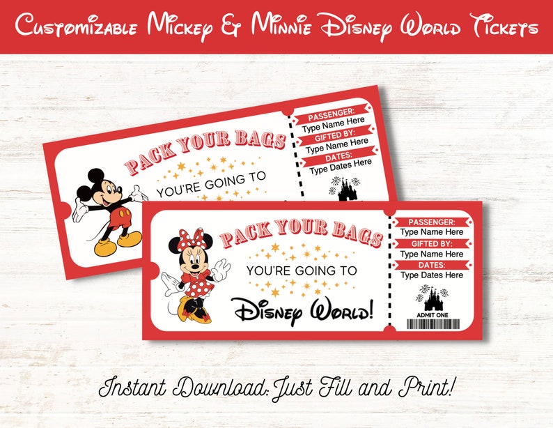 Florida Theme Park Trip Reveal Bundle Mickey Scavenger Hunt Tickets ...