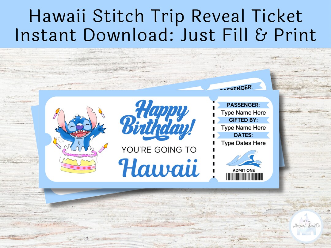 Stitch Birthday Surprise Tickets Hawaii Trip Reveal Gift for Kids ...