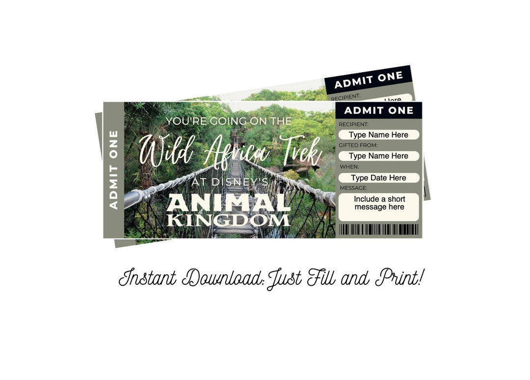 Editable Animal Kingdom Wild Africa Trek Ticket, Surprise Trip Reveal ...