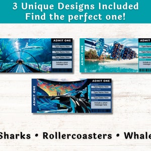 Editable Sea World Theme Park Surprise Ticket Gift for Kids INSTANT ...