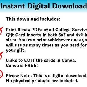 Editable College Survival Gift Card Book Last Minute Gift for Grad Gift ...