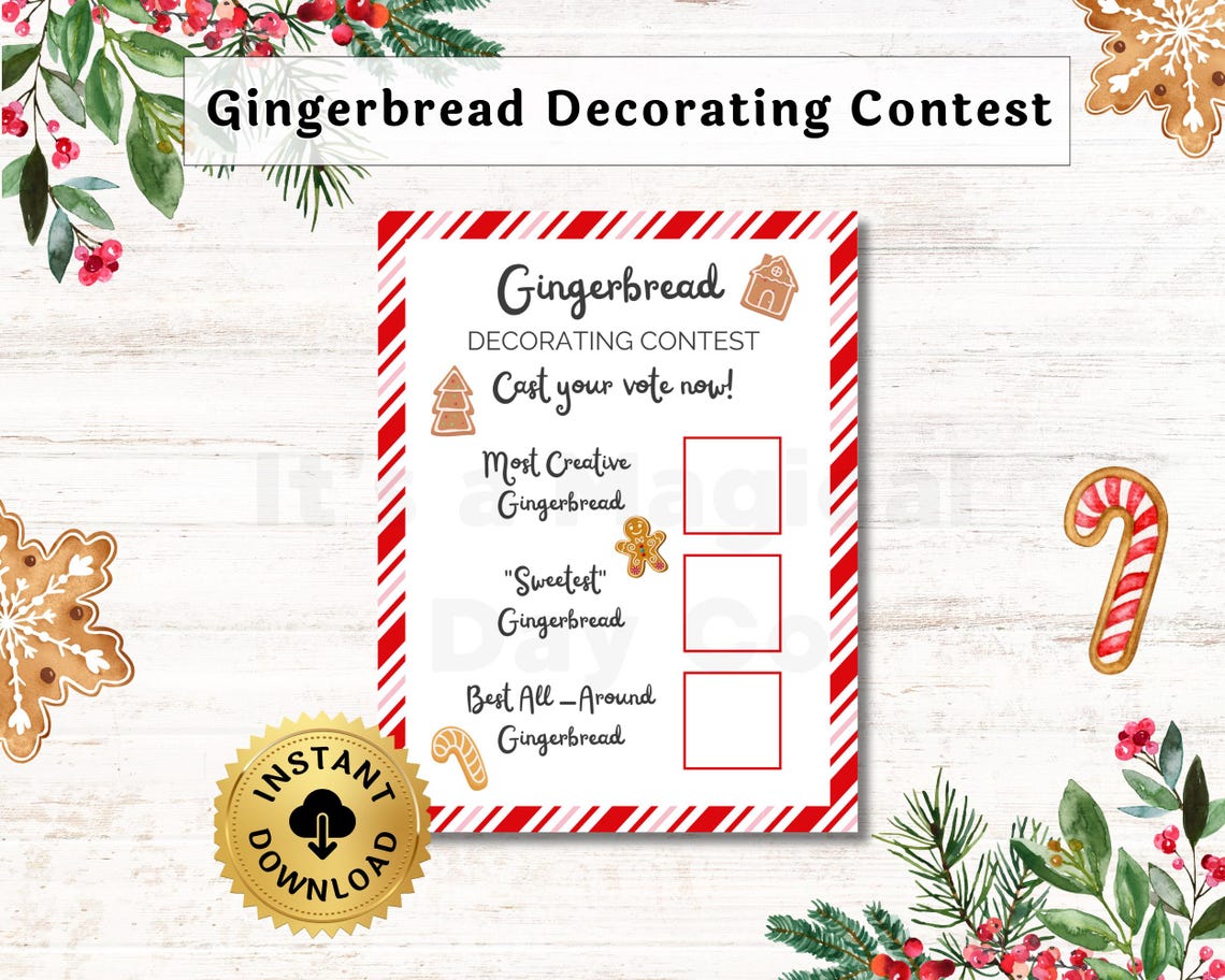 Christmas Party Gingerbread Decorating Contest Gingerbread Voting Cards ...