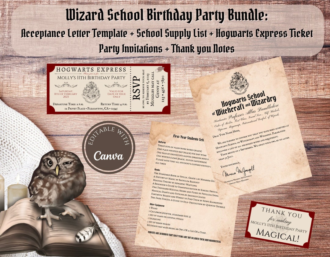 Editable Wizard School Birthday Party Bundle, Customizable Canva ...