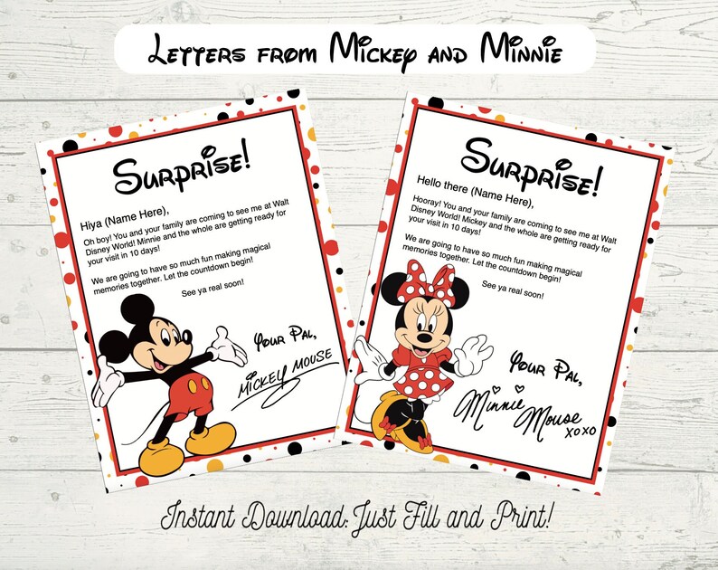 Editable Letters From Mickey and Minnie Trip Reveal - Etsy