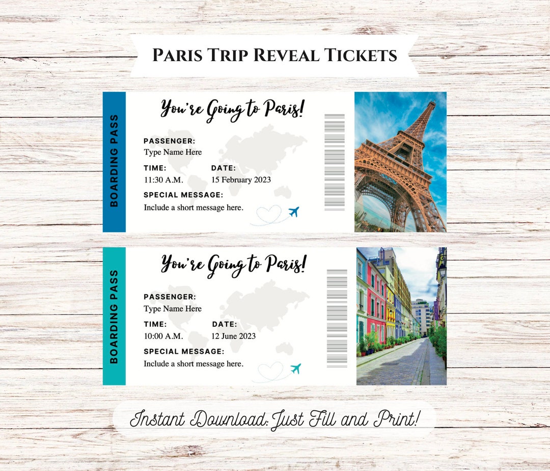 Editable Paris Trip Surprise Ticket Gift for Her Gift for Him INSTANT ...