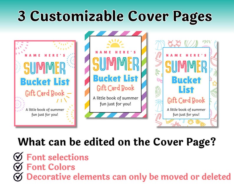 Editable Summer Fun Gift Card Book Last Minute Gift Child Teen or Young ...