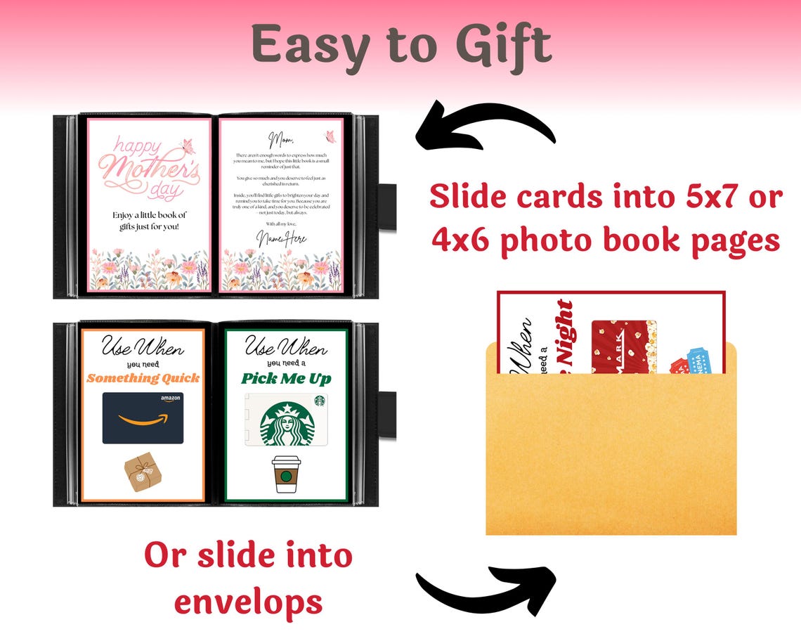 Editable Mother's Day Gift Card Book for Mom Gift Card Holder Last ...