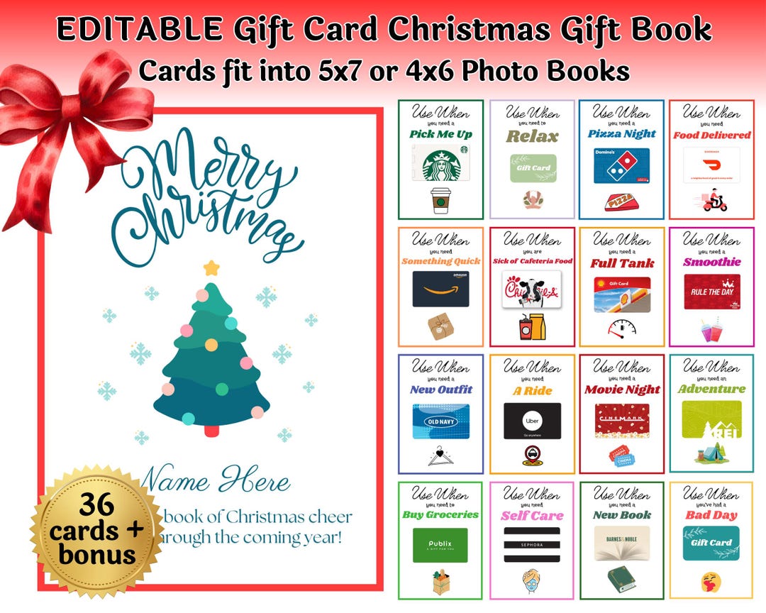 Christmas Gift Card Book Editable Use When Christmas Gift Card Holder ...