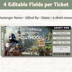 Editable Hollywood Studios Surprise Ticket INSTANT DOWNLOAD Mando and ...