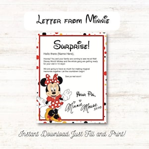 Editable Letters From Mickey and Minnie, Trip Reveal, Customize and ...