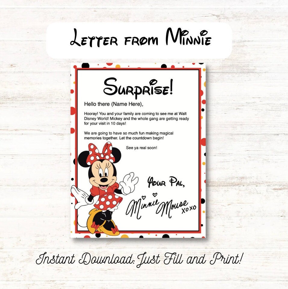 Editable Letters From Mickey and Minnie, Trip Reveal, Customize and ...