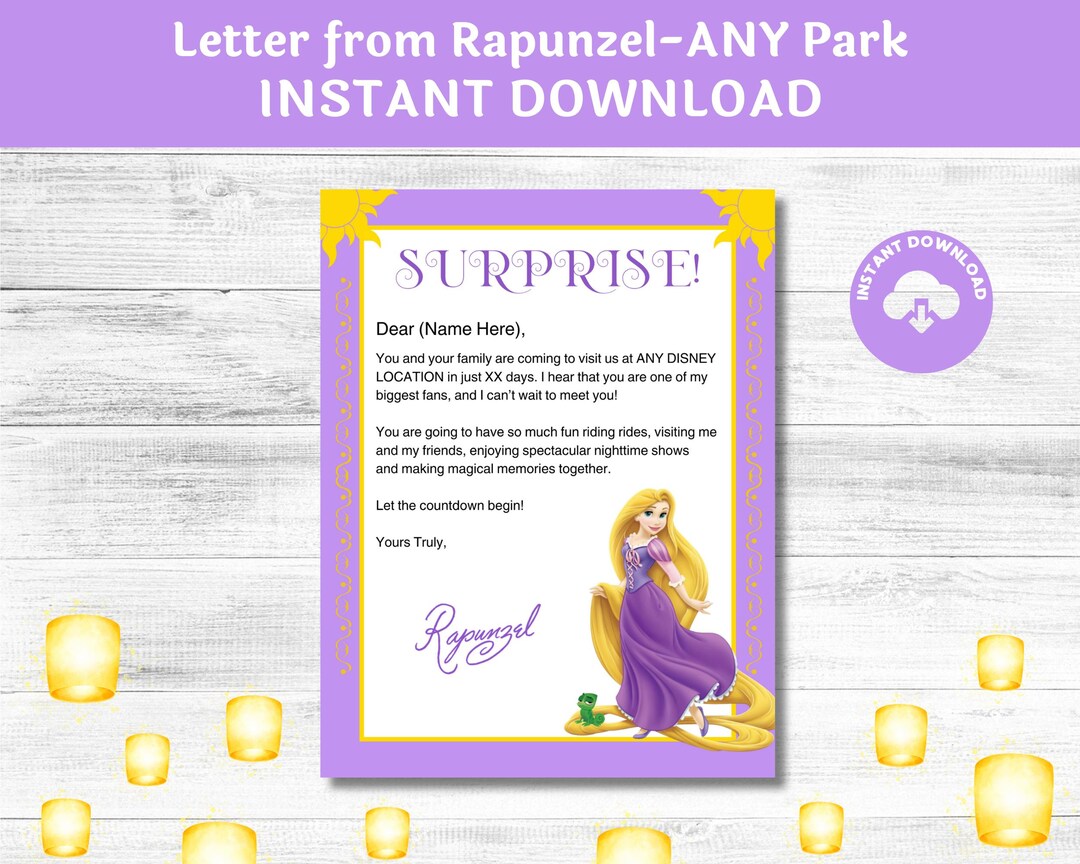 Rapunzel Trip Reveal Letters Any Theme Park Trip Reveal Editable ...