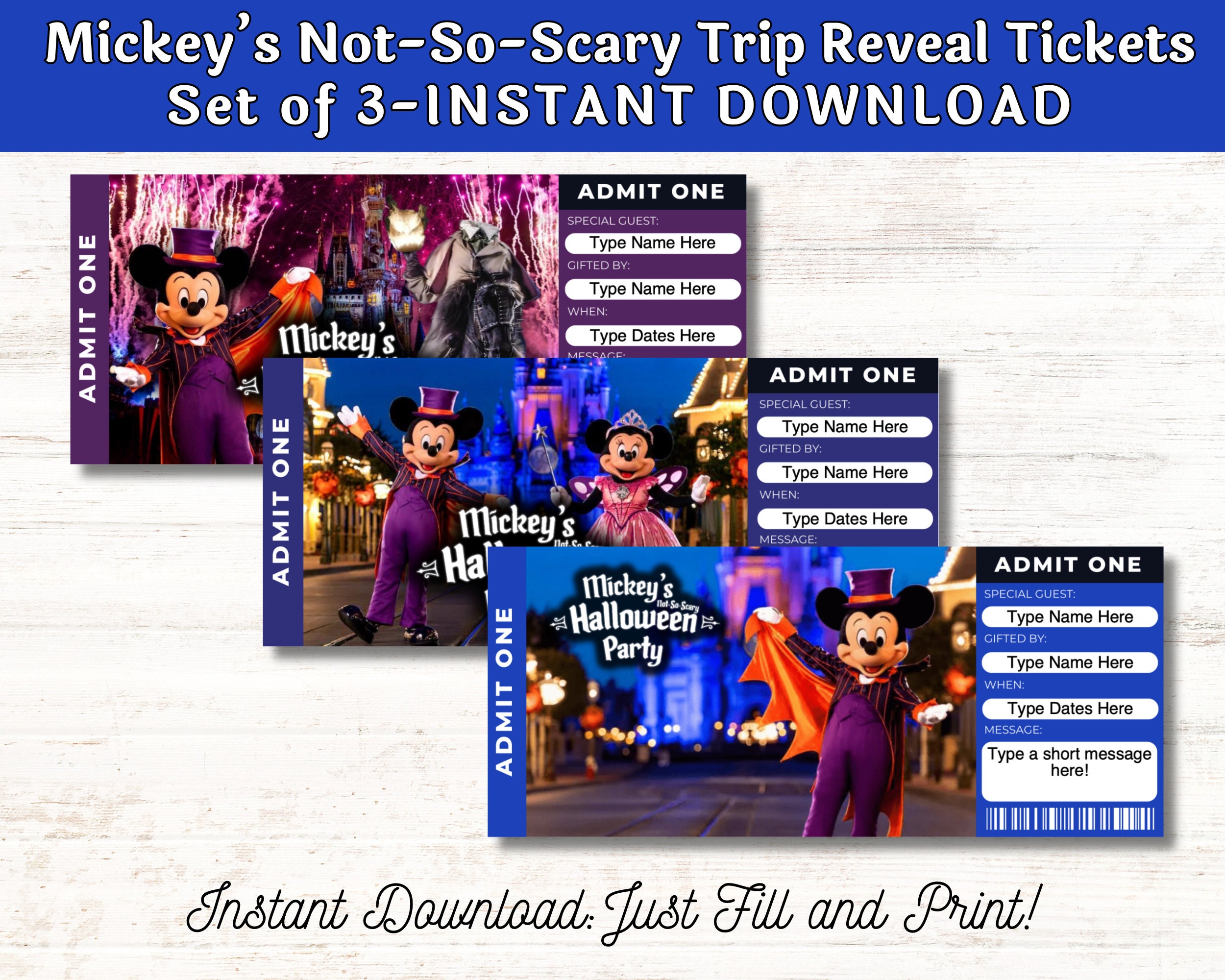 Editable WDW Trip Mickey's Not so Scary Halloween Party Surprise Ticket ...