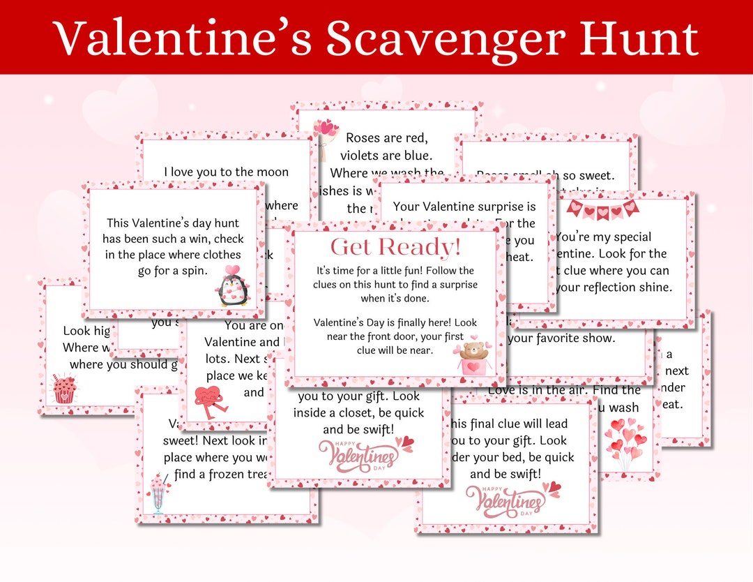 Valentines Day Gift Scavenger Hunt Clue Cards INSTANT DOWNLOAD ...