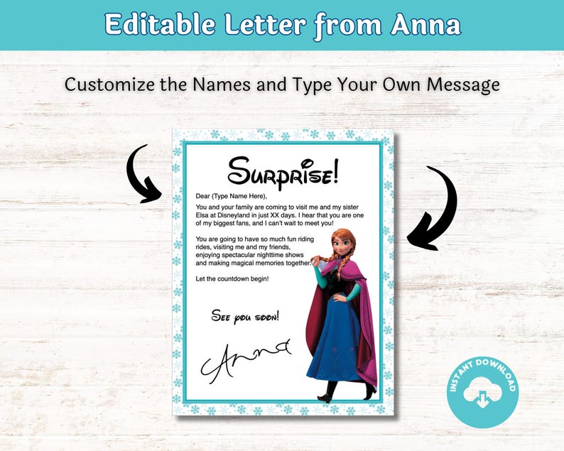 Elsa and Anna Trip Reveal Letters, Set of 2 Editable Letters, Frozen ...