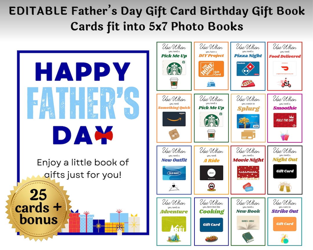 Editable Father's Day Gift Card Book Last Minute Gift for Dad Gift Card ...