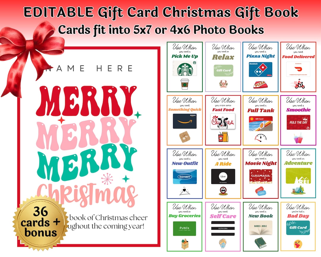 Christmas Gift Card Book Editable Use When Christmas Gift Card Holder ...