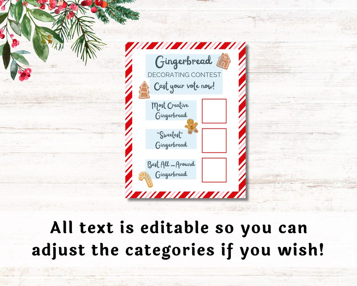 Christmas Party Gingerbread Decorating Contest Gingerbread Voting Cards ...