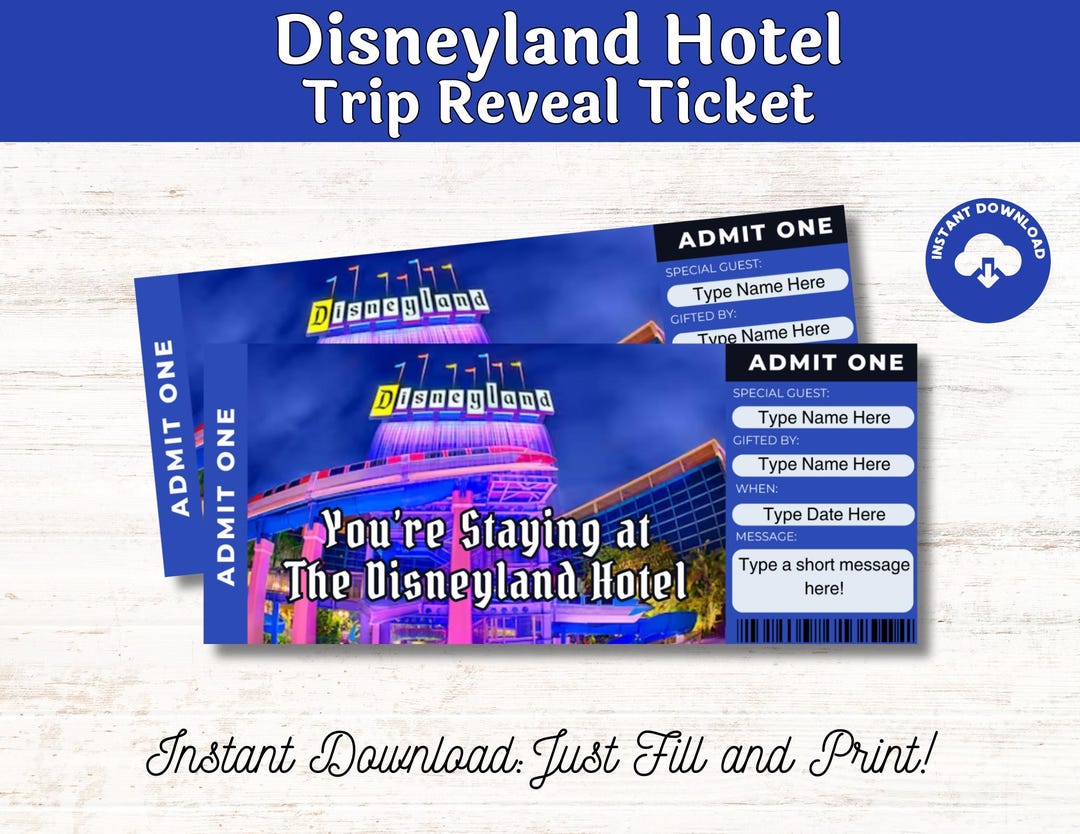 Editable DL Hotel Surprise Ticket, California Theme Park Surprise Trip ...