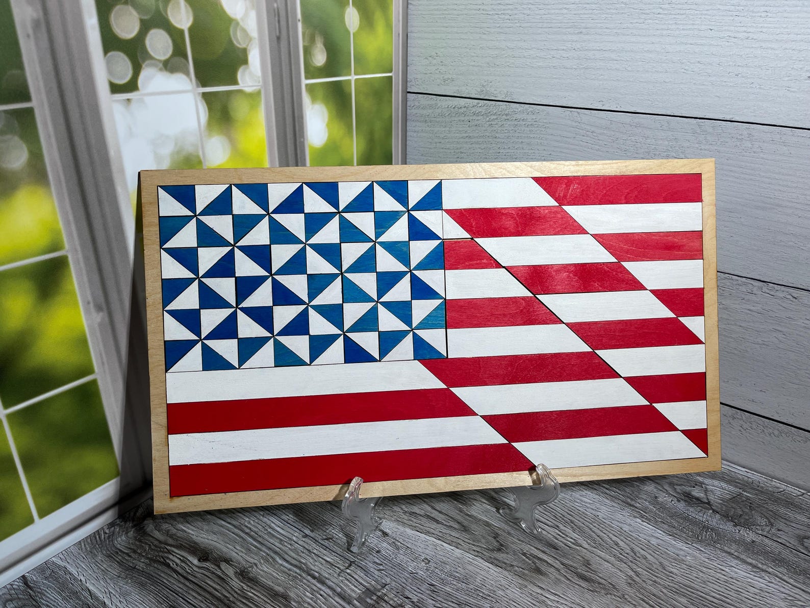 Patriotic Wooden USA Flag, Two Styles - Pinwheels or Stars/stripes ...