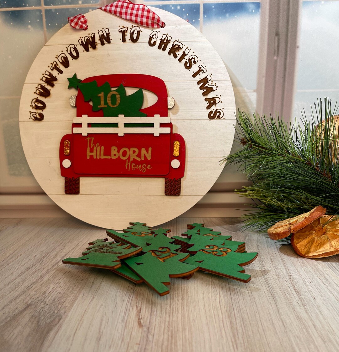 Personalized Countdown to Christmas Sign, Vintage Red Truck With ...
