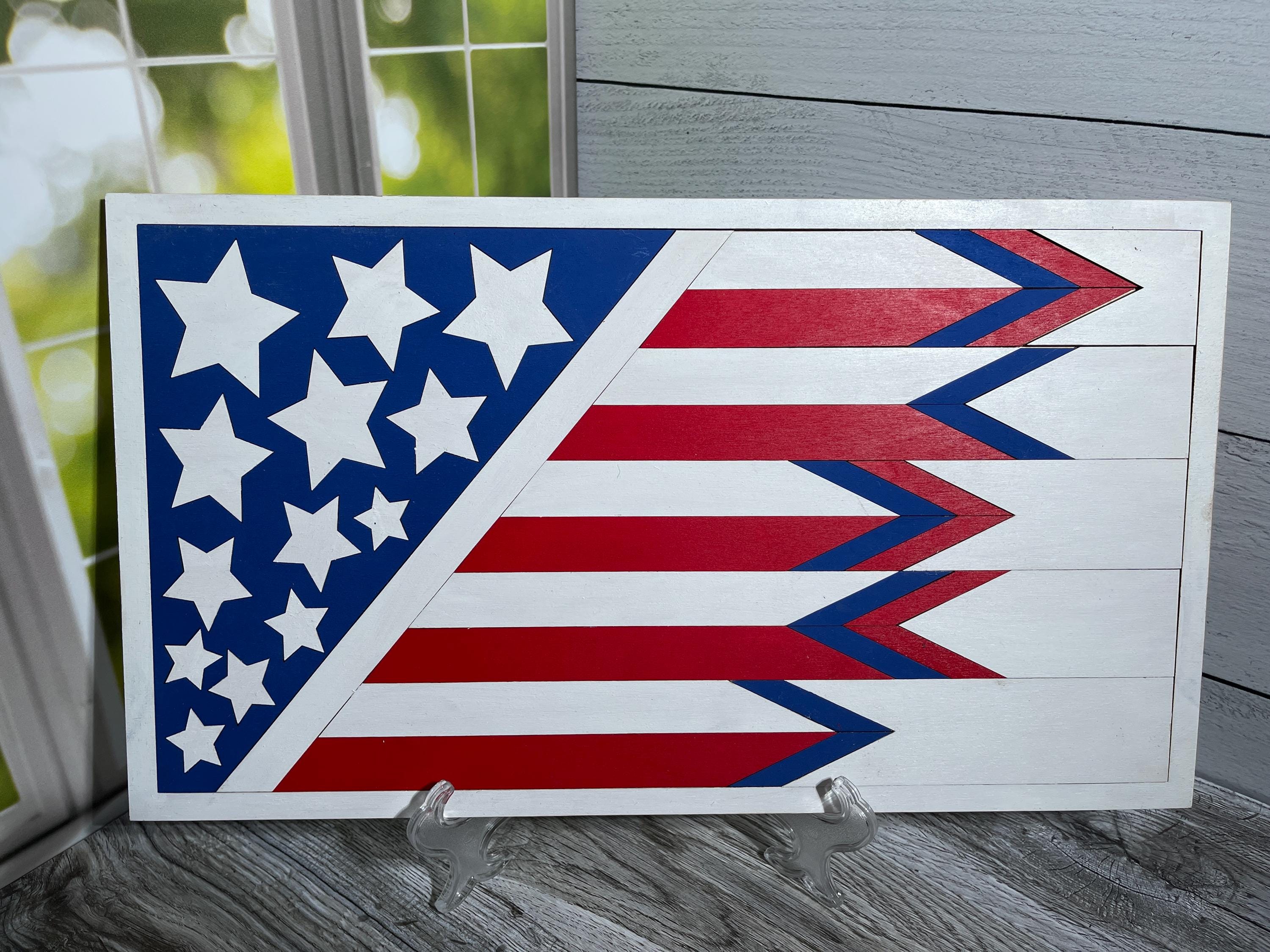 Patriotic Wooden USA Flag, Two Styles Pinwheels or Stars/stripes ...