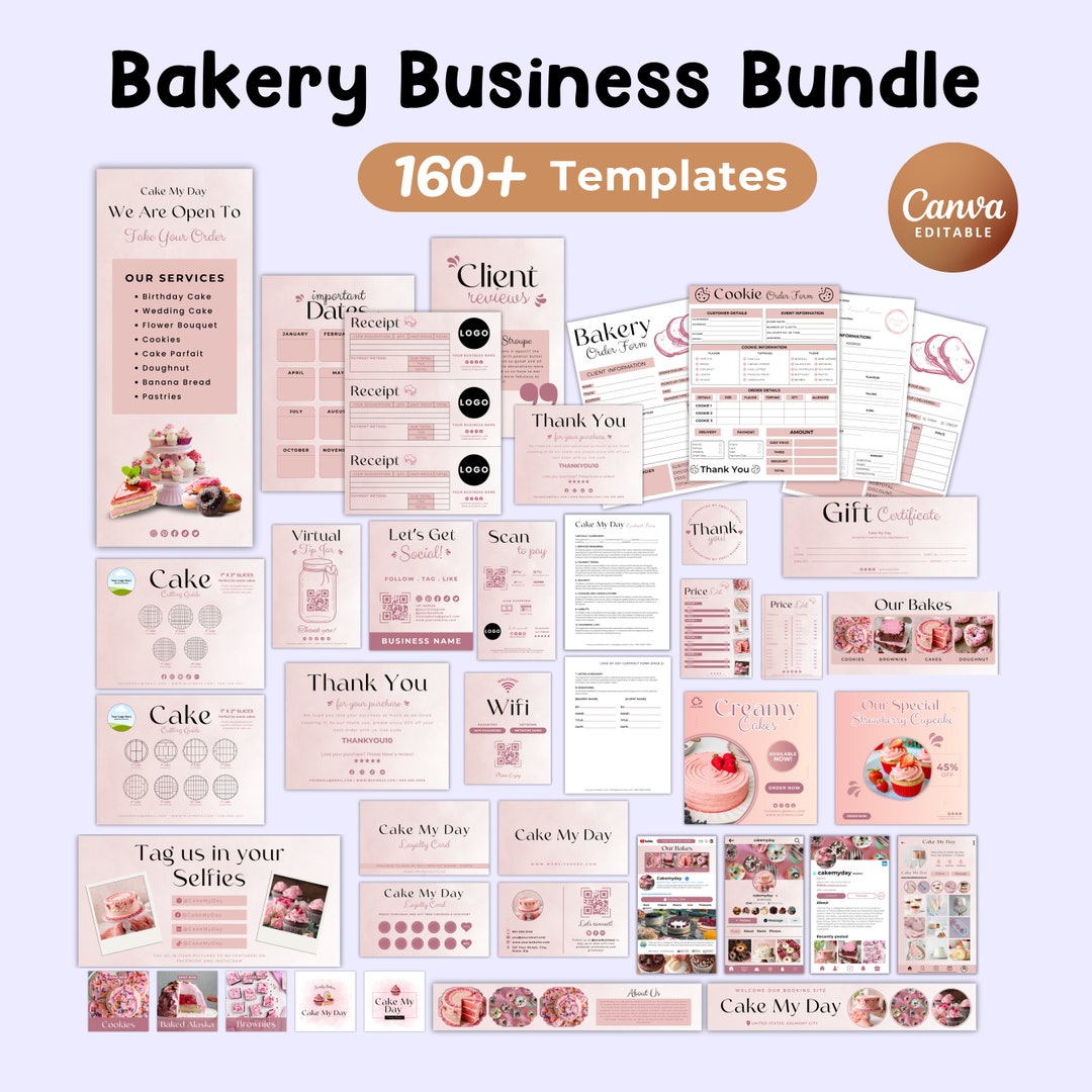 Bakery Business Forms Bundle, Printable Canva Template, Cake Care Card ...
