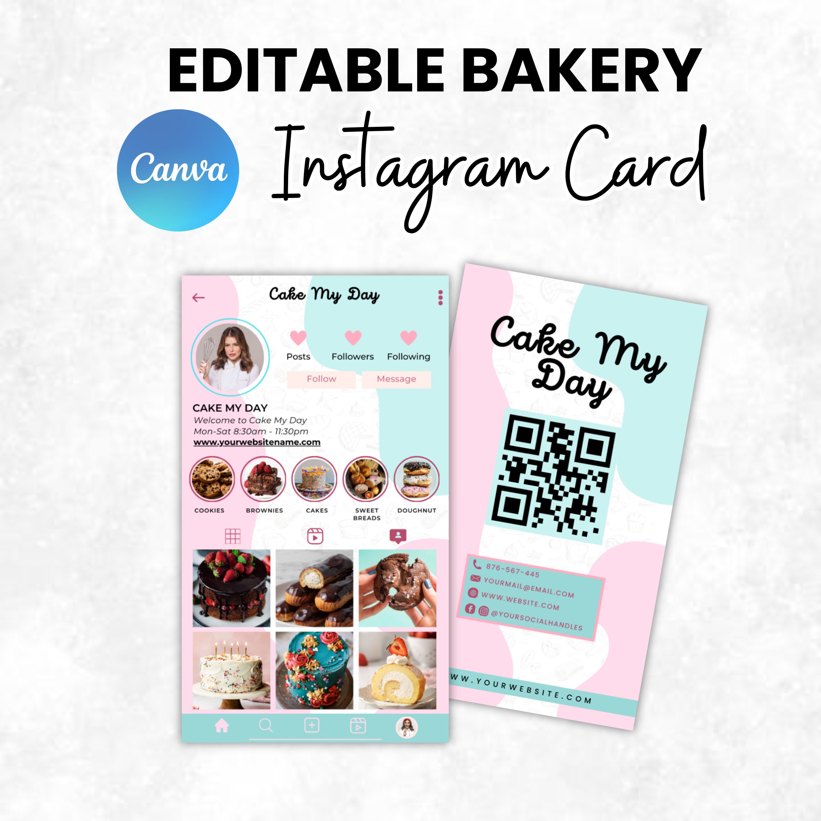 Bakery Instagram Business Card, QR Code Card, IG Business Card, Cake ...