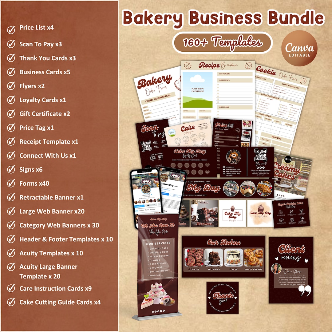 Bakery Business Forms Bundle, Printable Canva Template, Cake Care Card ...