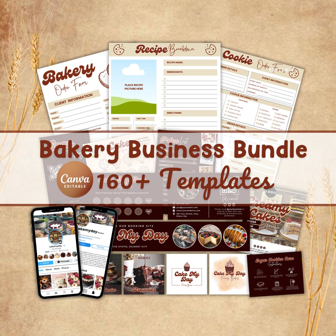 Bakery Business Forms Bundle, Printable Canva Template, Cake Care Card ...