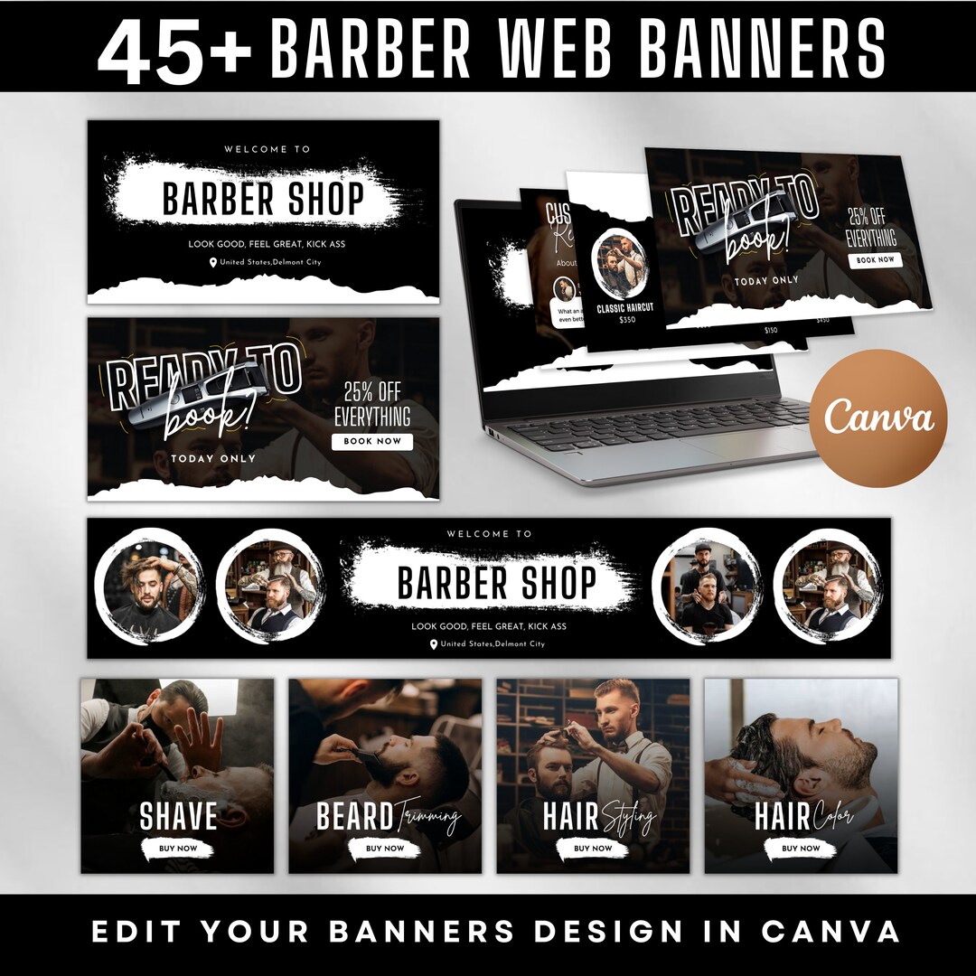 Barber Shop Website Template, Website Template Shopify, Website Banner ...