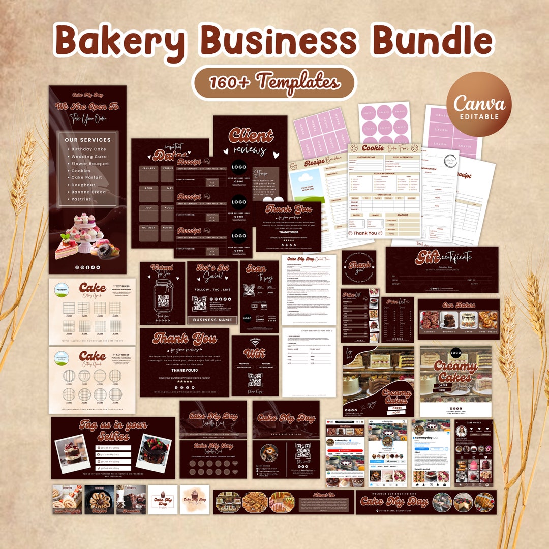 Bakery Business Forms Bundle, Printable Canva Template, Cake Care Card ...
