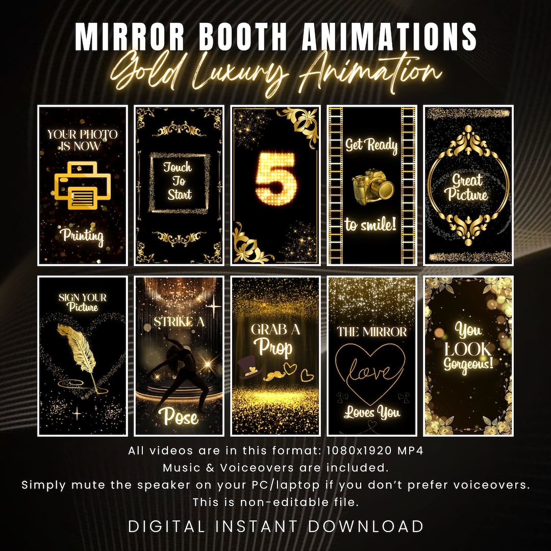 Mirror Booth Animations, Black & Gold Animations, Touch to Start ...