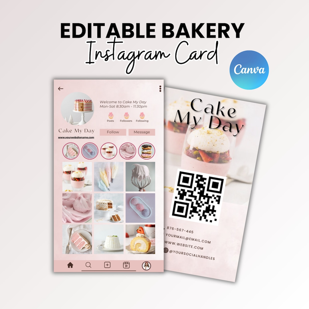 Bakery Instagram Business Card, QR Code Card, IG Business Card, Cake ...