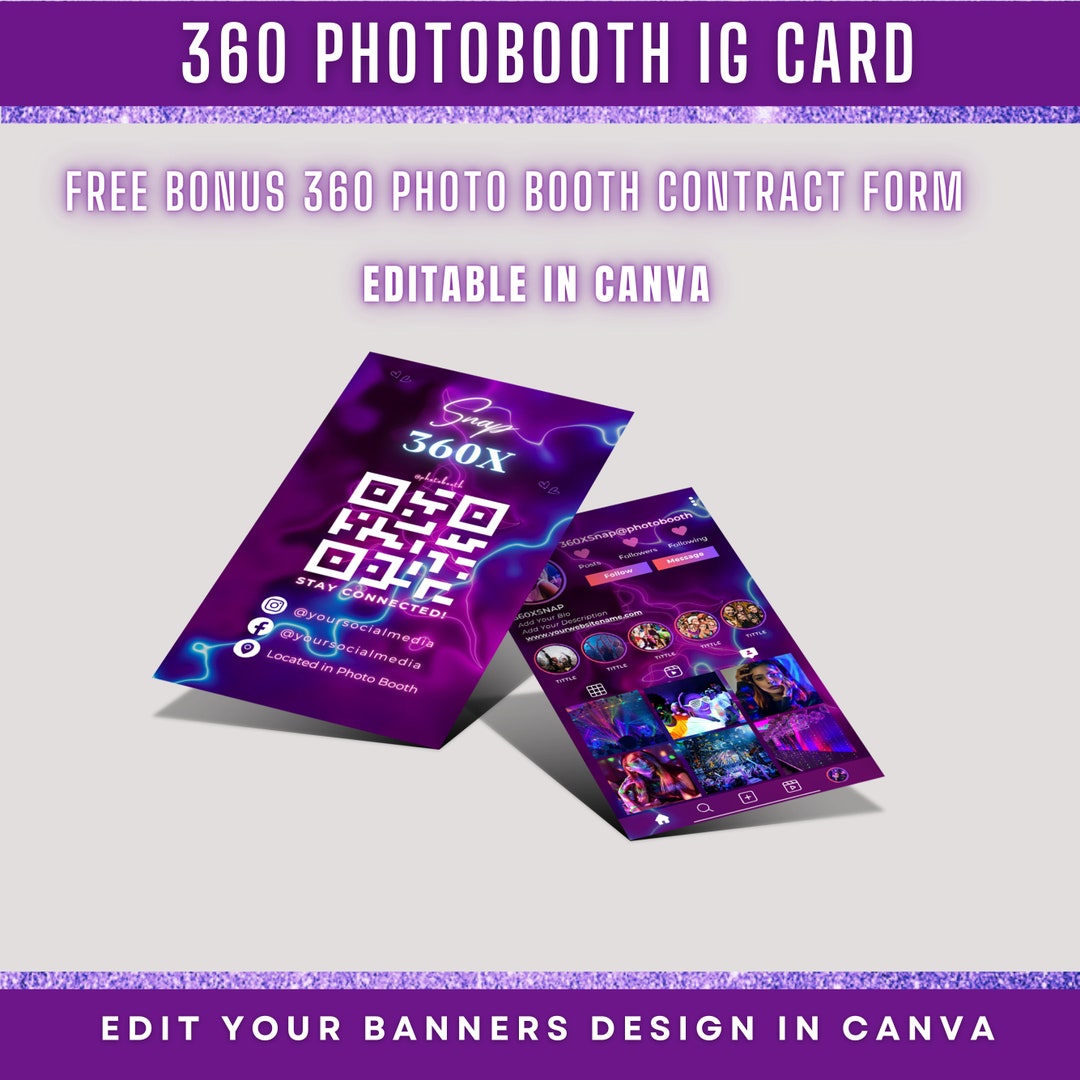 360 Photobooth Instagram Business Card 2024, IG Card, DIY Canva Business Card Template Design ...