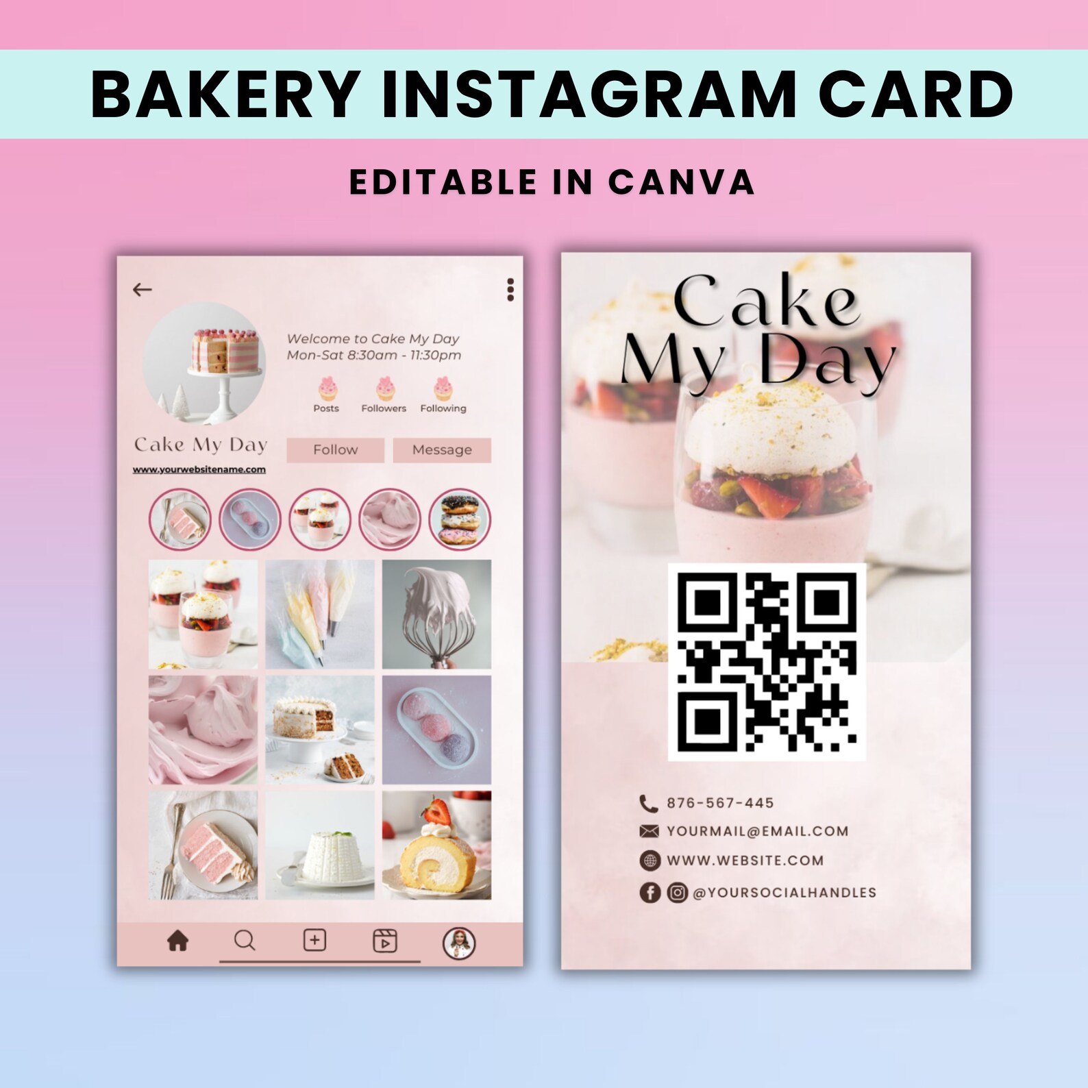 Bakery Instagram Business Card, QR Code Card, IG Business Card, Cake ...