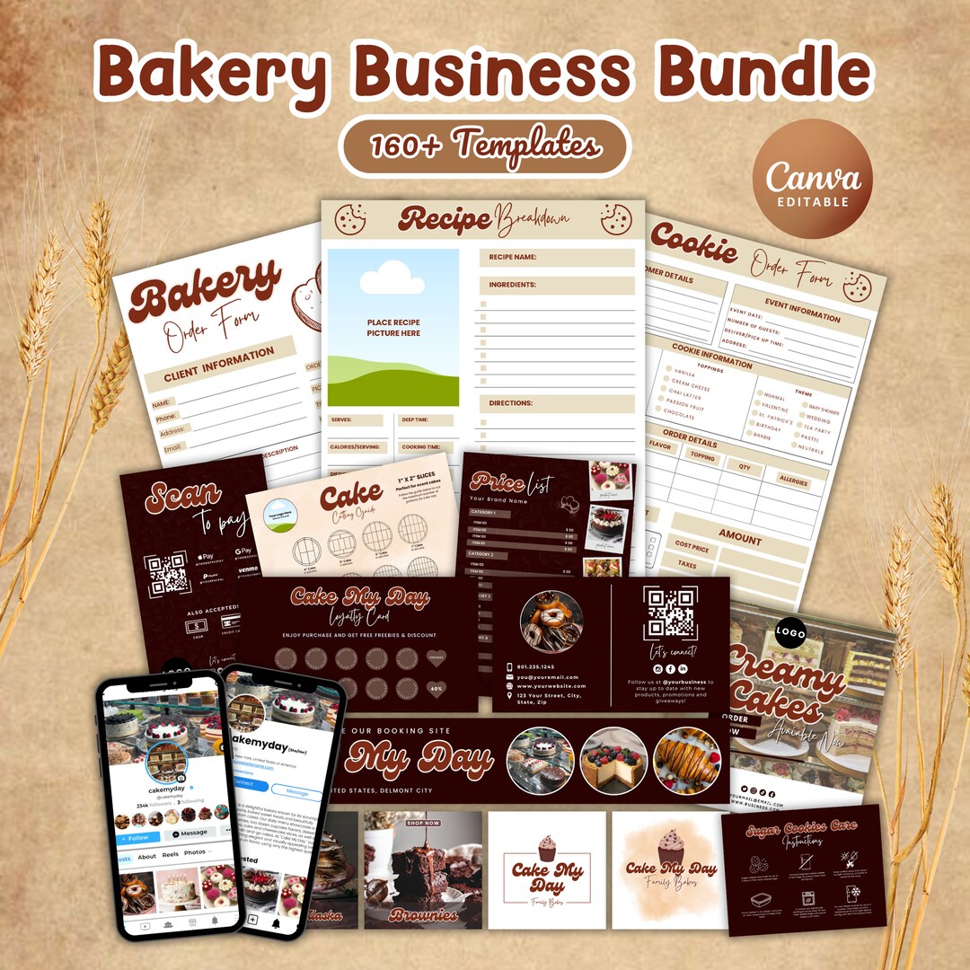 Bakery Business Forms Bundle, Printable Canva Template, Cake Care Card ...