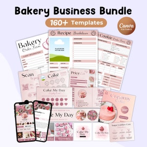 Bakery Business Forms Bundle, Printable Canva Template, Cake Care Card ...