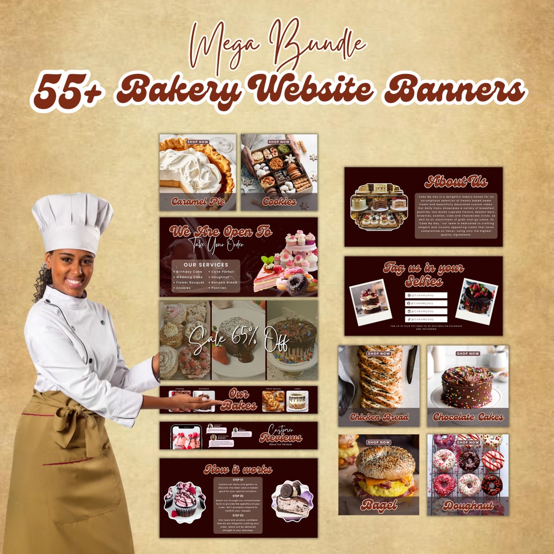 55 Bakery Website Banners, Bakery Business Website Template Bundle ...