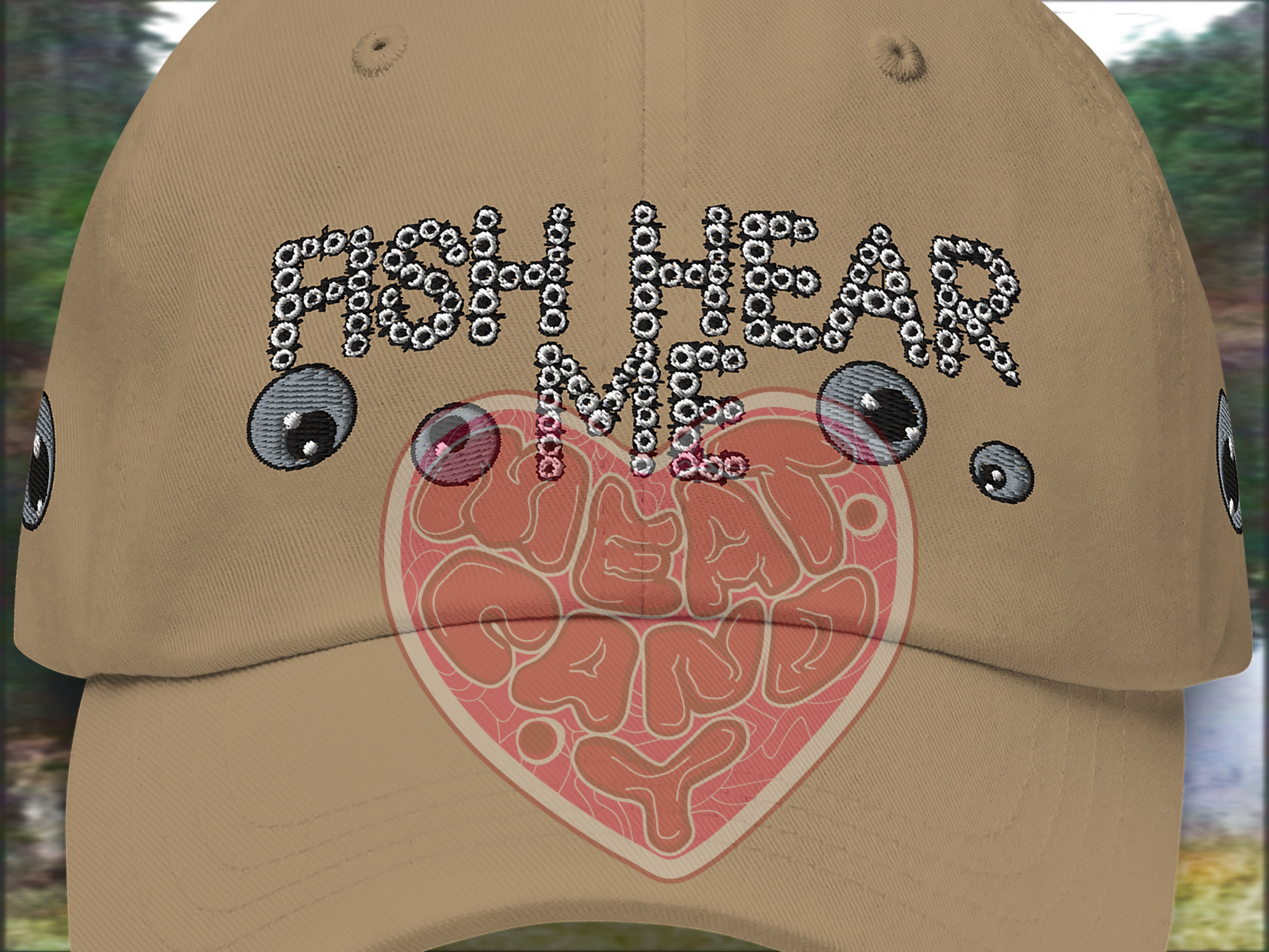 Fish Hear Me Googly Eyes Weirdcore Absurdist Embroidered Dad Cap Silly ...