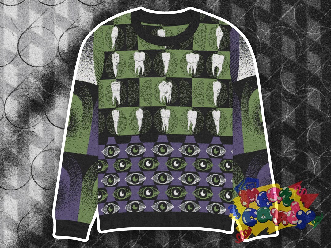 Eye Tooth Knit Sweater Weird Horror Green and Purple Brutalist ...