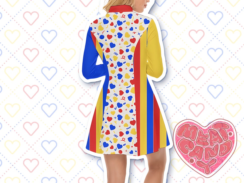 Clowncore Primary Color Heart Confetti Velour Dress Bright Colorful ...