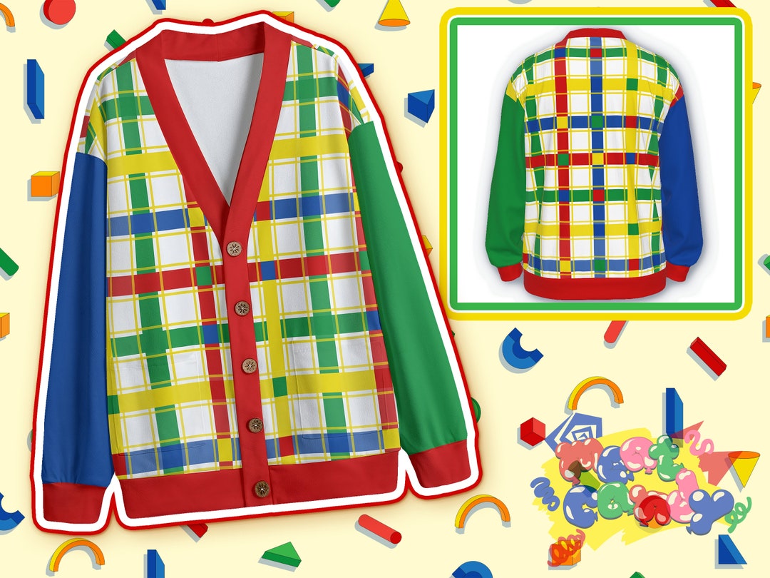 Kidcore Primary Colors Plaid Color Block Cardigan Retro Style Brushed ...
