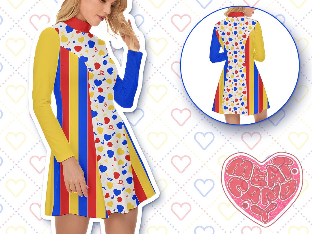 Clowncore Primary Color Heart Confetti Velour Dress Bright Colorful ...