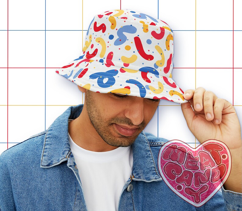 Clowncore Primary Colors Confetti Bucket Hat Colorful Bright Kidcore ...