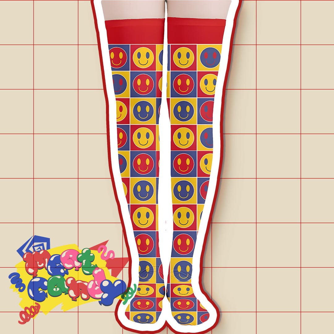 Kidcore Smiley Face Blocks Thigh High Stockings Clowncore Aesthetic ...