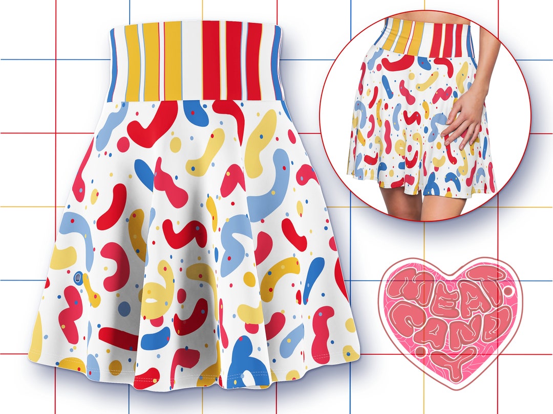 Clowncore Primary Colors Confetti Skater Skirt Colorful Bright Kidcore ...
