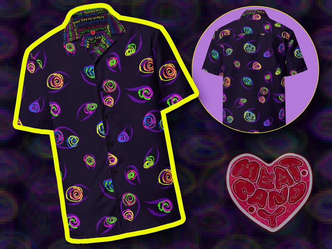 Neon Eyes Paranoia Weirdcore Button Down Shirt Dreamcore Hand Drawn ...